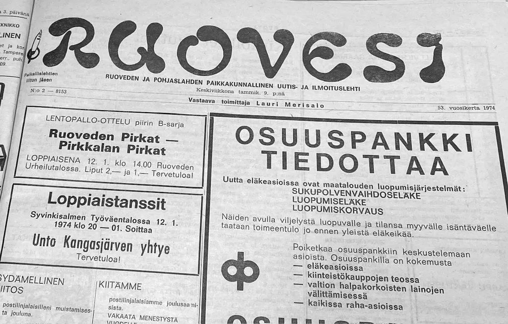 50 vuotta sitten: Jätevesimaksuasia kiinnostaa - Ruovesi